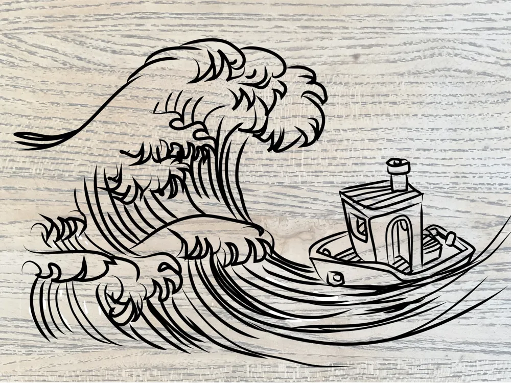 benchy in the wave / wallart remix - Free 3D Print Model - MakerWorld