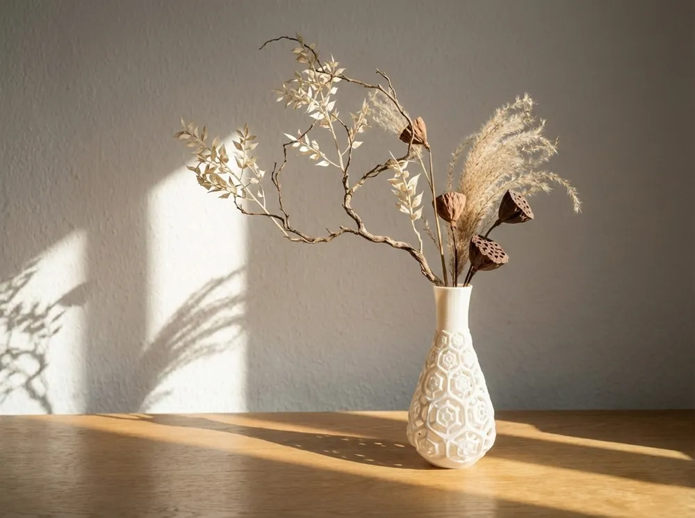 Pristine White Interlocking Brocade Vase — Intricate Layered ...