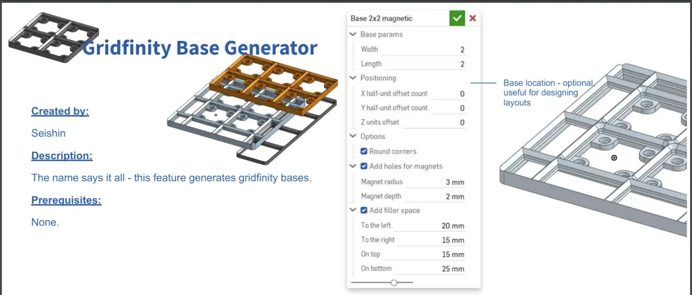 OnShape Gridfinity Bin and Base generator features - Free 3D Print ...