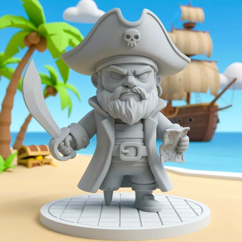 Treasure Map Chibi Pirate Figurine - Free 3D Print Model - MakerWorld