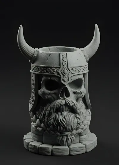 Hollow DND Viking Warrior Skull Bowl - Free 3D Print Model - MakerWorld