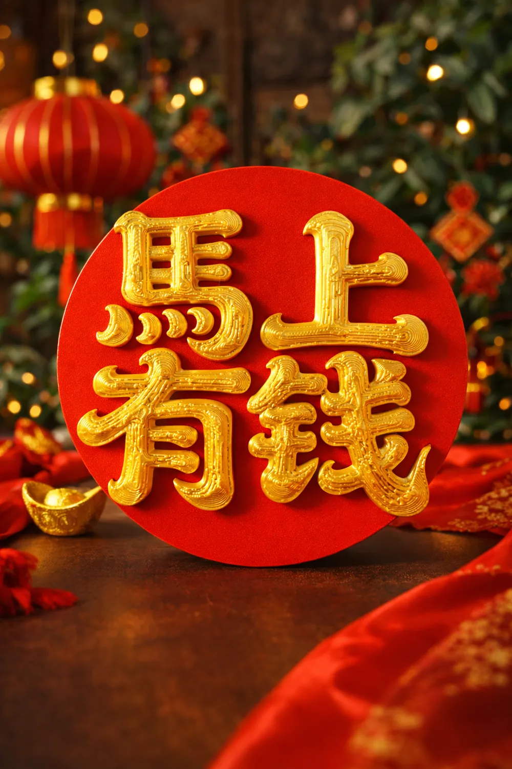 Instant Wealth·New Year Lucky Golden Character Ornament/Hanging Decor ...