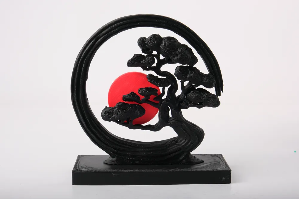 Japanese-Inspired Zen Tree Sculpture with Red Sun - Free 3D Print Model ...