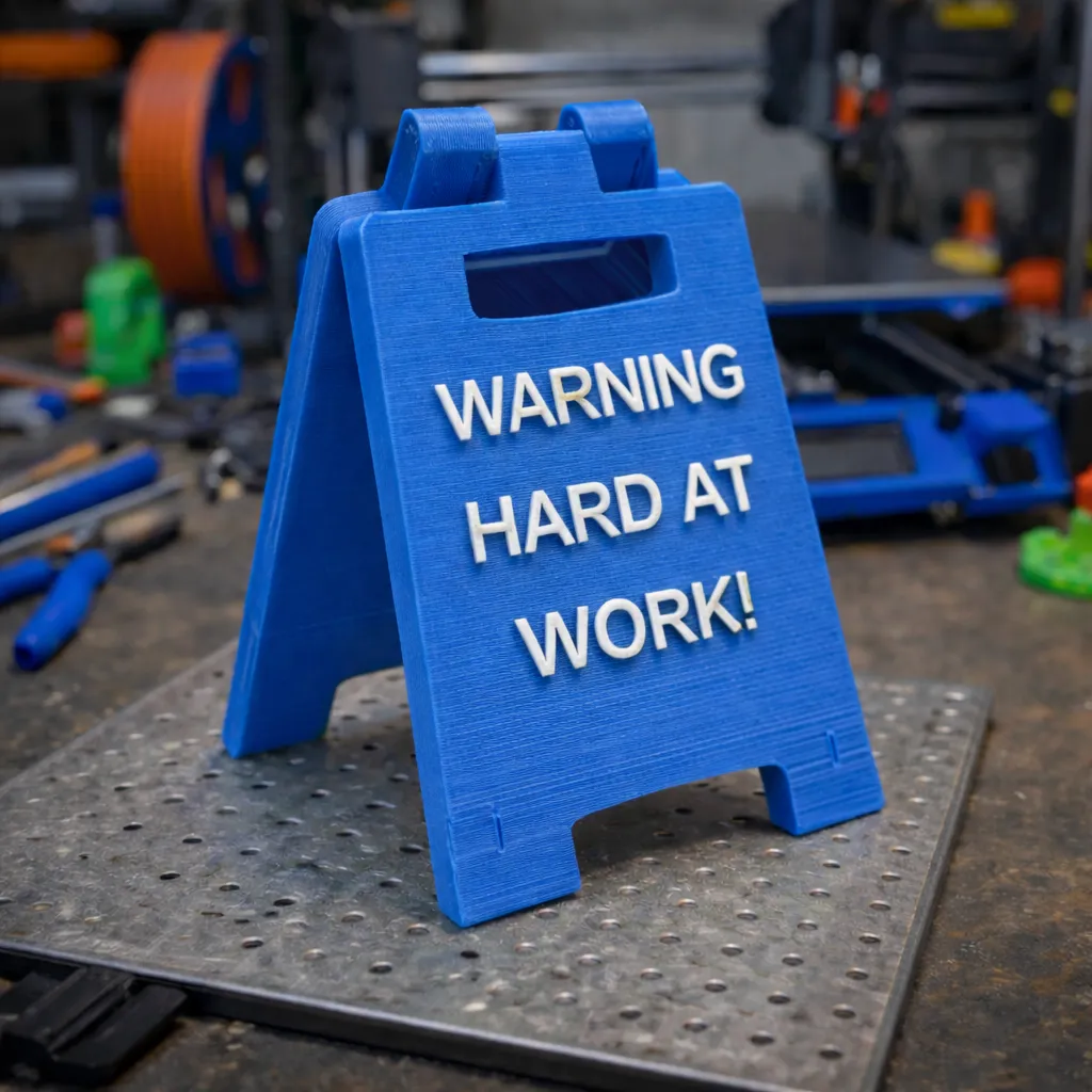 "WARNING HARD AT WORK!" Sign - Free 3D Print Model - MakerWorld