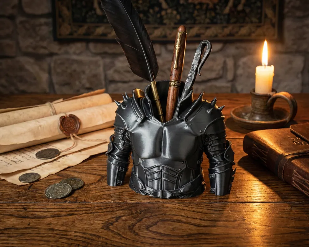 Knight’s Armor Pen Holder – Medieval Desk Guardian - Free 3D Print ...