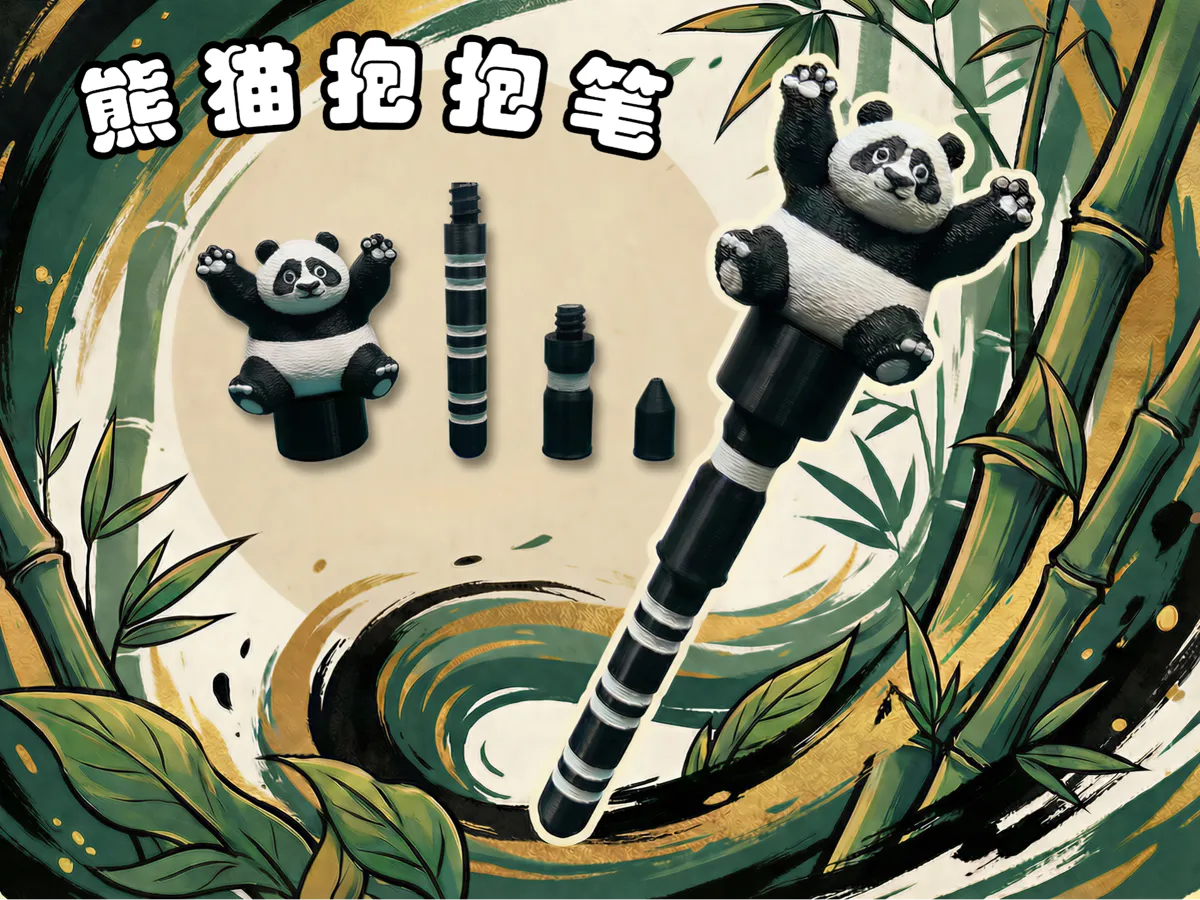 Panda Hug Pen Stationery (Multi-color Print in Place) - Free 3D Print ...