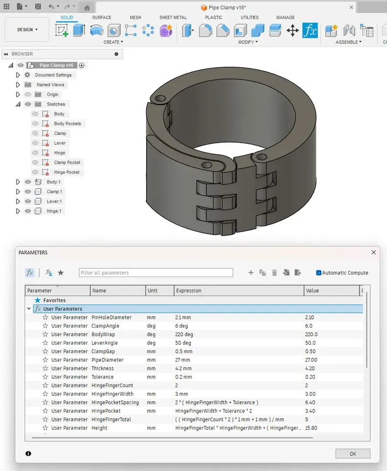 Print-in-place tube clamp, fully parametric - Free 3D Print Model ...