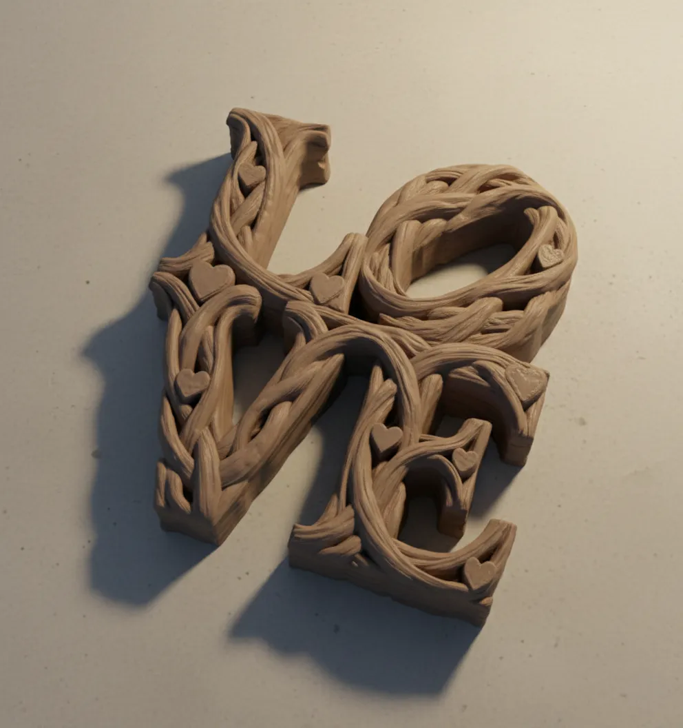 LOVE text Handmade wooden texture - Free 3D Print Model - MakerWorld