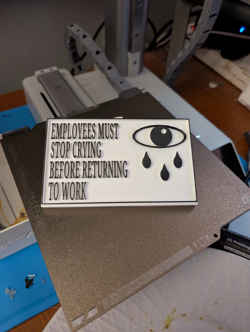 Employees Must Stop Crying Safety Sign - Free 3D Print Model - MakerWorld