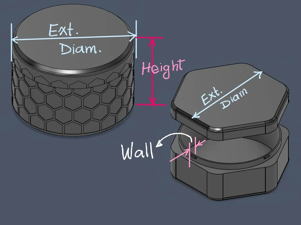 Snap-Lock Parametric Container: Hex & Round Box - Free 3D Print Model ...