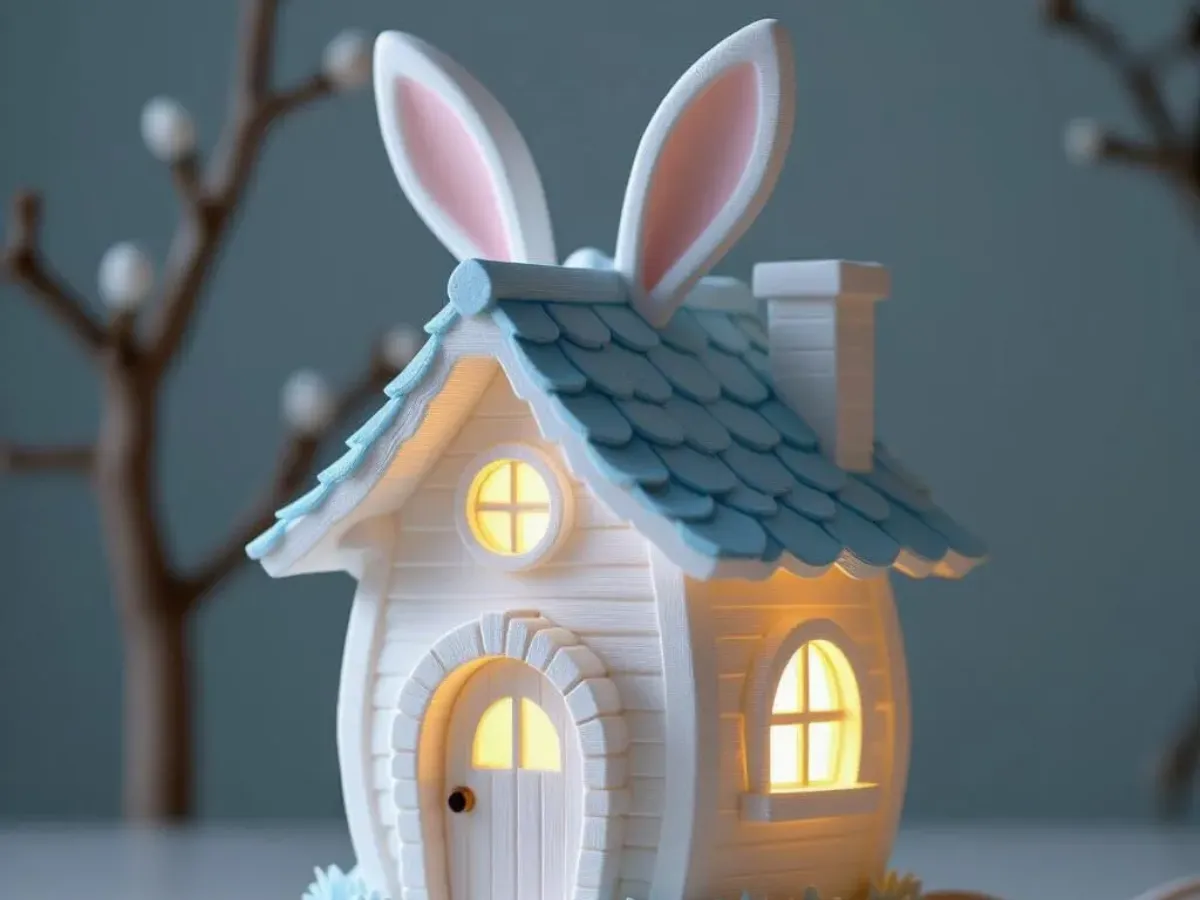 Easter Bunny Cottage House Lamp - Free 3D Print Model - MakerWorld