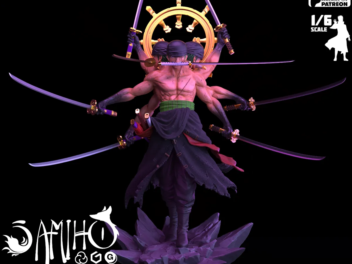 One Piece Roronoa Zoro Asura Nine Swords Style Split Multi-color Multi ...