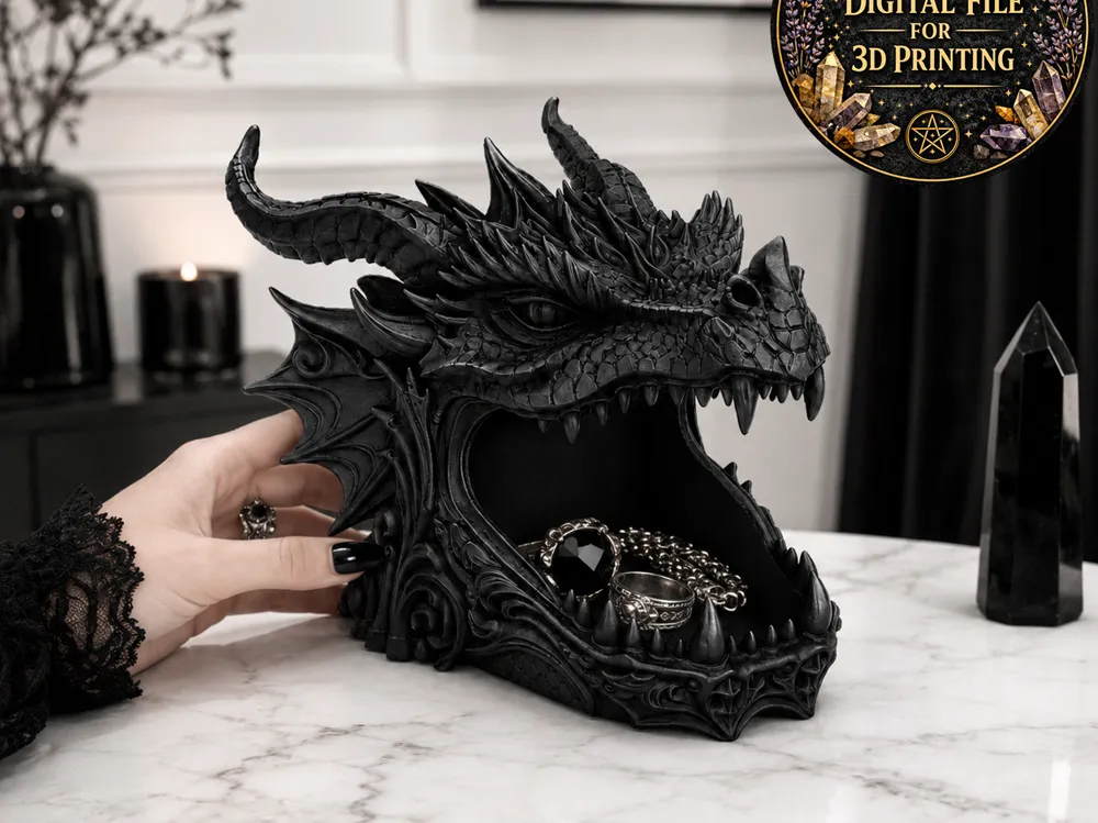 Gothic Dragon Skull Jewelry Organizer Catchall - Free 3D Print Model ...
