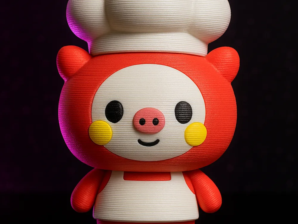 Cute Red Chibi Chef Pig Figurine - Free 3D Print Model - MakerWorld