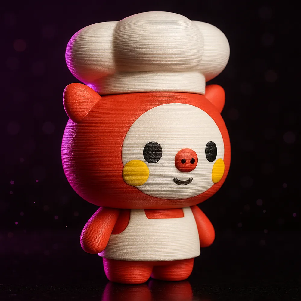 Cute Red Chibi Chef Pig Figurine - Free 3D Print Model - MakerWorld