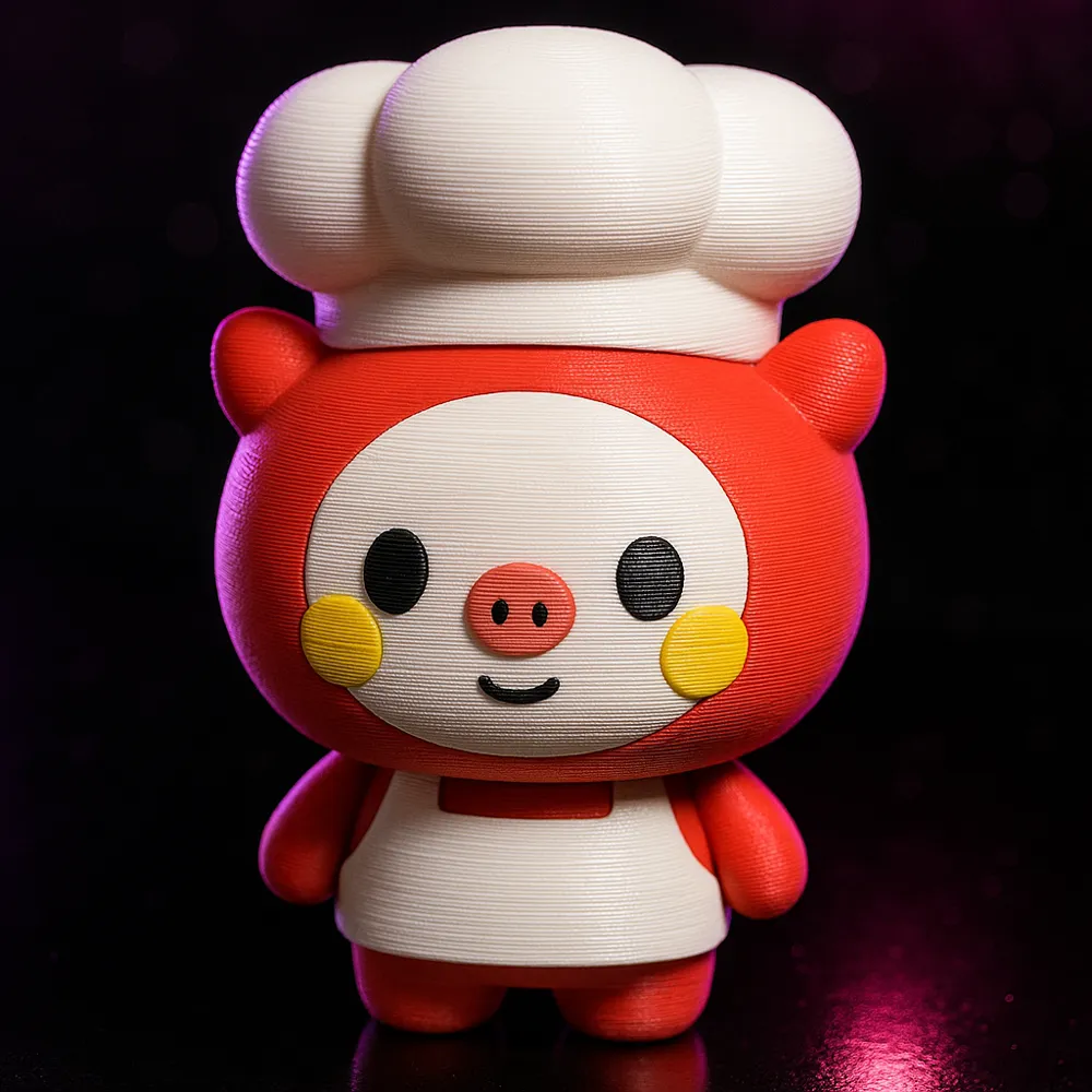 Cute Red Chibi Chef Pig Figurine - Free 3D Print Model - MakerWorld