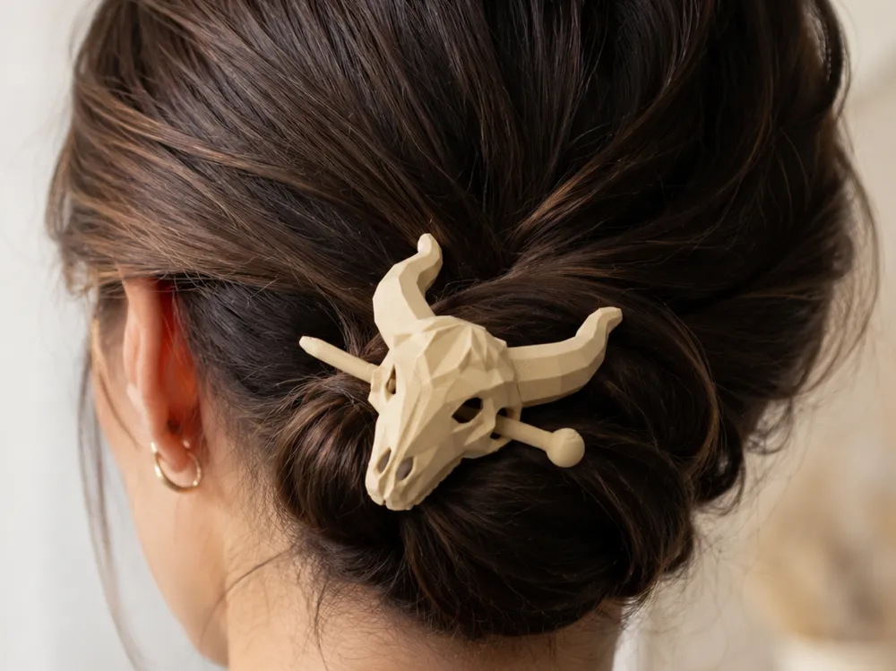 Longhorn Skull Hair Pin - Western Hair Accessory - Free 3D Print Model ...
