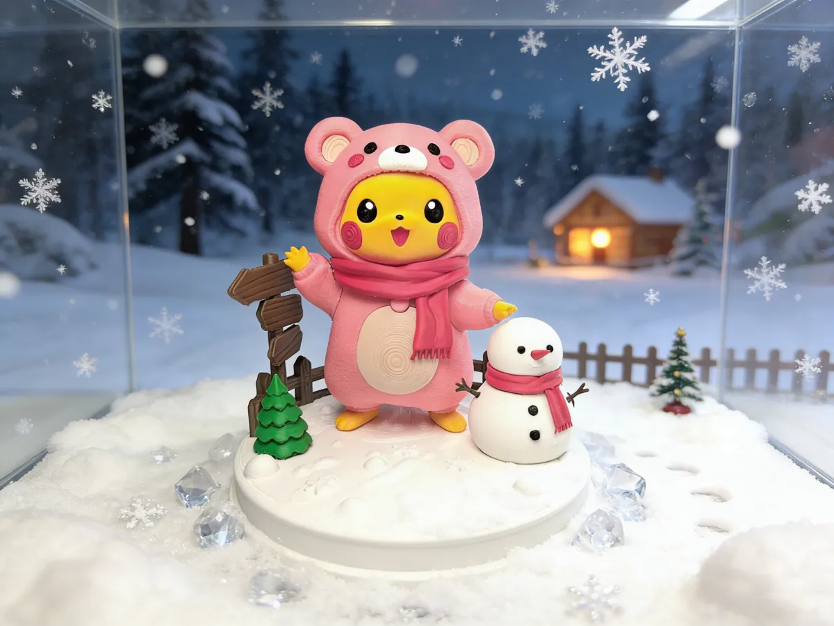Pokemon Pikachu Pink Bear Outfit Winter Snowman Scene No AMS needed ...