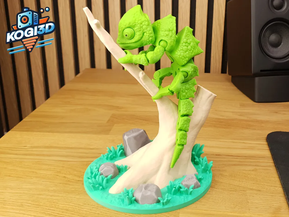 Print in Place Articulated Chameleon On A Branch - Free 3D Print Model ...