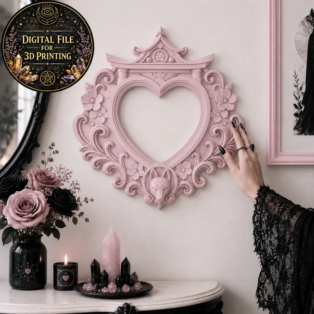Goth Kitsune Heart Wall Frame - Free 3D Print Model - MakerWorld