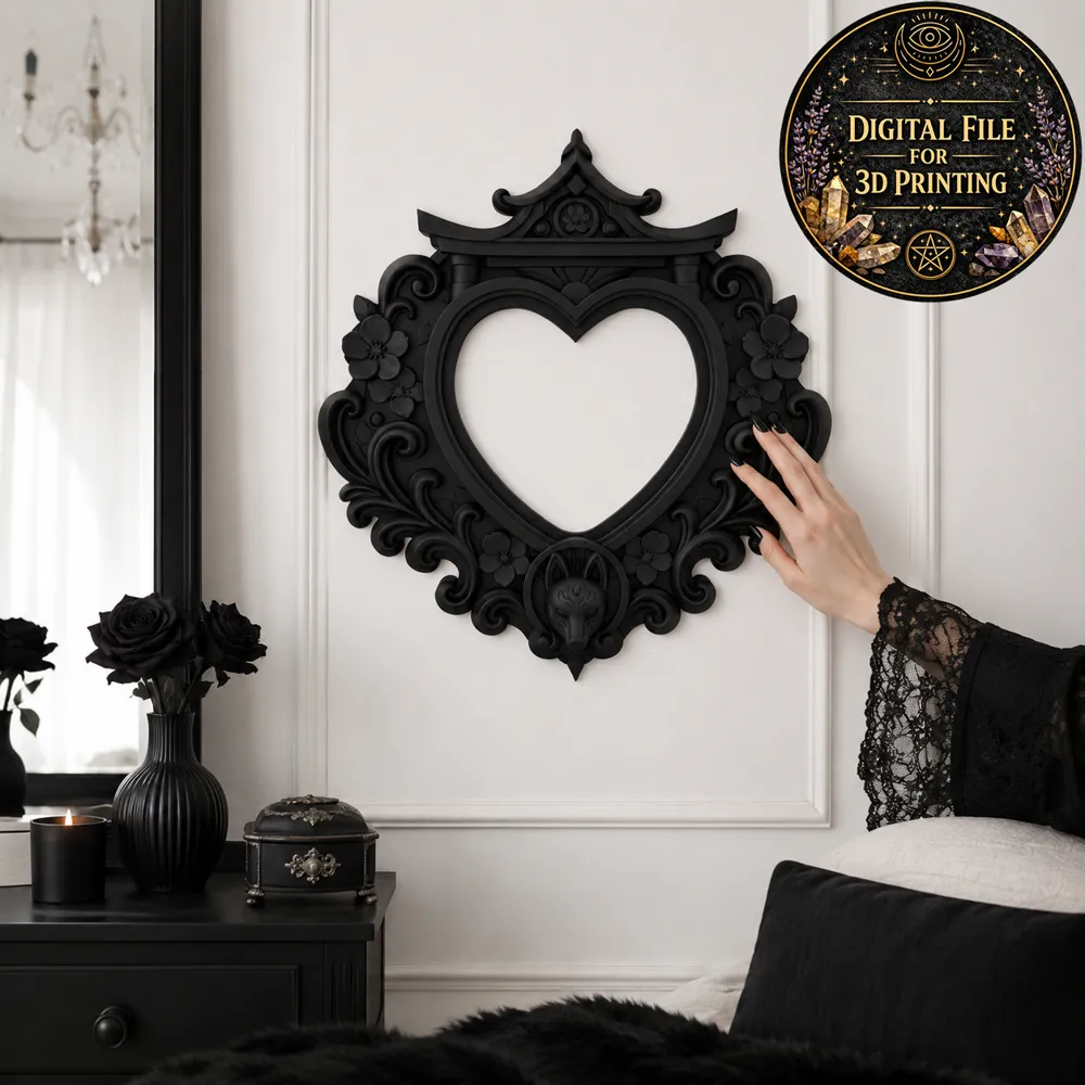 Goth Kitsune Heart Wall Frame - Free 3D Print Model - MakerWorld