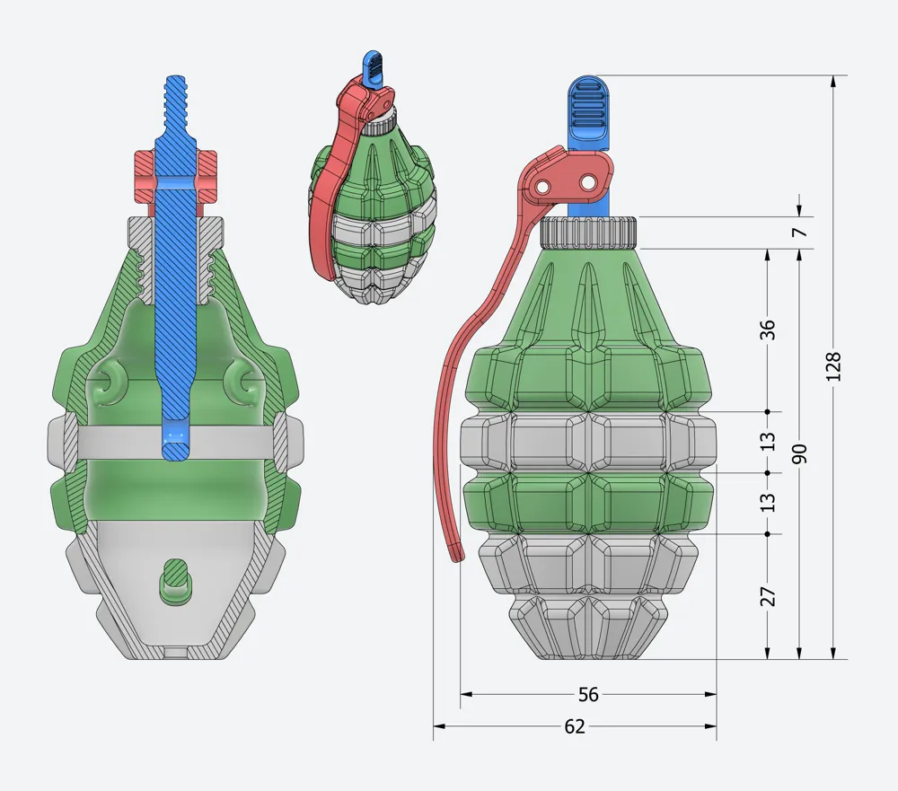 Interactive Exploding Toy Grenade (MK2) - Free 3D Print Model - MakerWorld