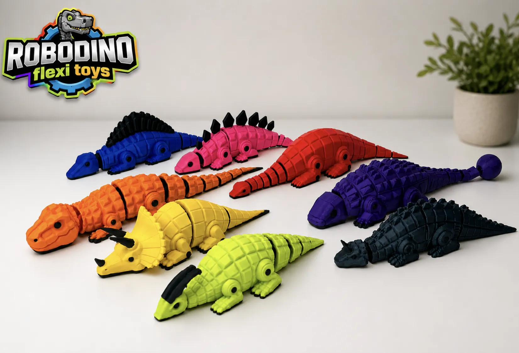 Robot dinosaur set Ankylosaurus articulated flexi - Free 3D Print Model ...