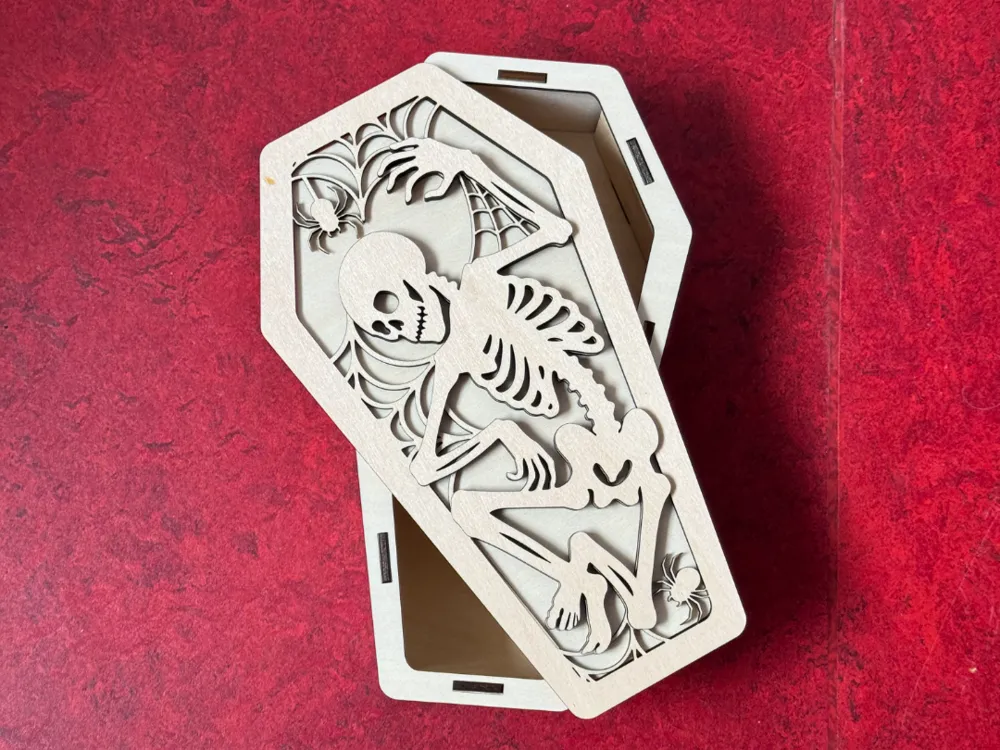 Halloween Coffin Box Skeleton, Skull - Free 3D Print Model - MakerWorld