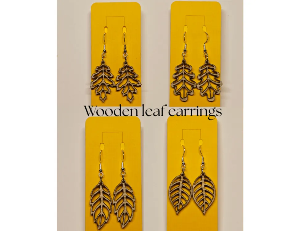 Wooden leaf earrings set 1 - Free 3D Print Model - MakerWorld