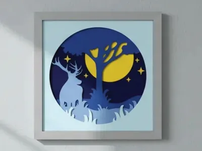 Deer In Forest 3D Paper Cut - Free 3D Print Model - MakerWorld
