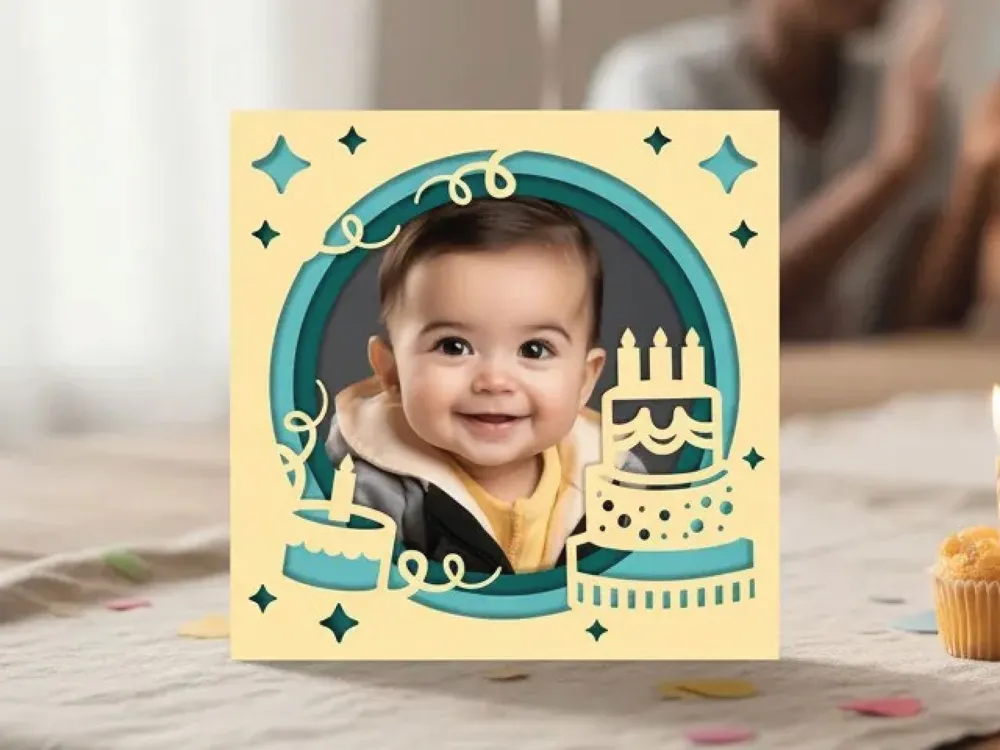 Birthday Photo Frame Layered Paper Cut 7 - Free 3D Print Model - MakerWorld