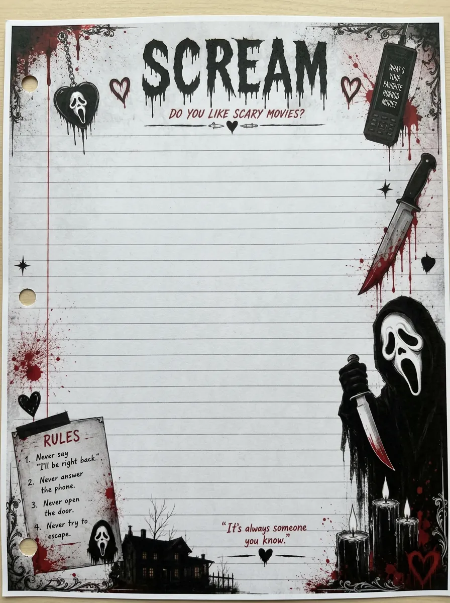 Scream Ghostface Lined Writing Paper – Stationery - Free 3D Print Model ...