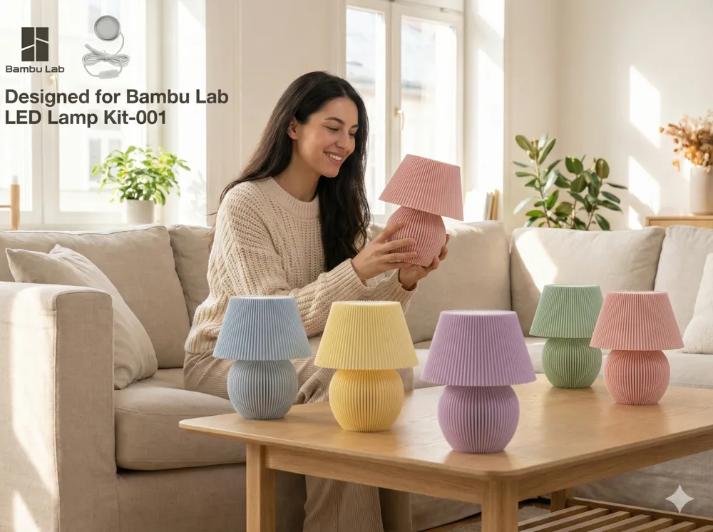Ribbed Table Lamp V2 Bambu Lab LED Kit-001 - Free 3D Print Model ...