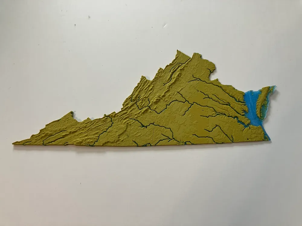 Virginia, USA (VA) Linear Topographic Map by ansonl - MakerWorld