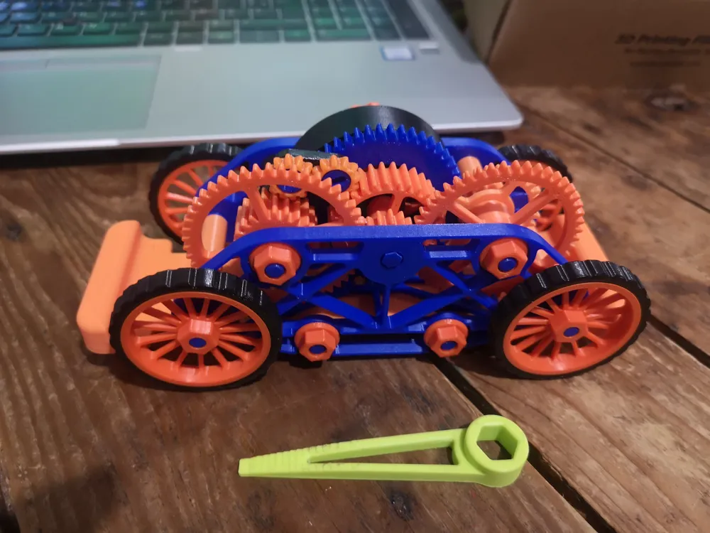 Wind-up car with reverser - Spring car - Free 3D Print Model - MakerWorld