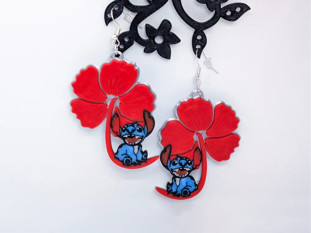 Stitch Hibiscus Earrings by Lore In Layers MakerWorld: Download Free 3D ...