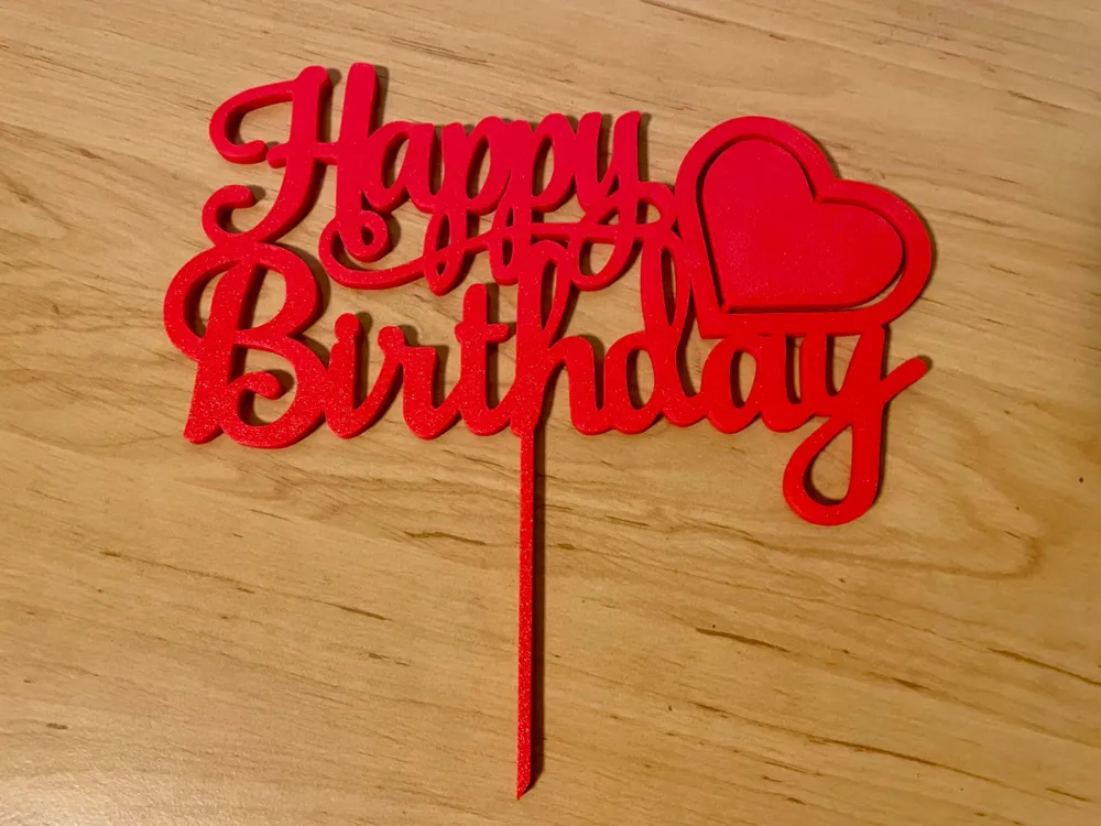 Cake topper "Happy Birthday" with spinning heart by ArgiCZ - MakerWorld