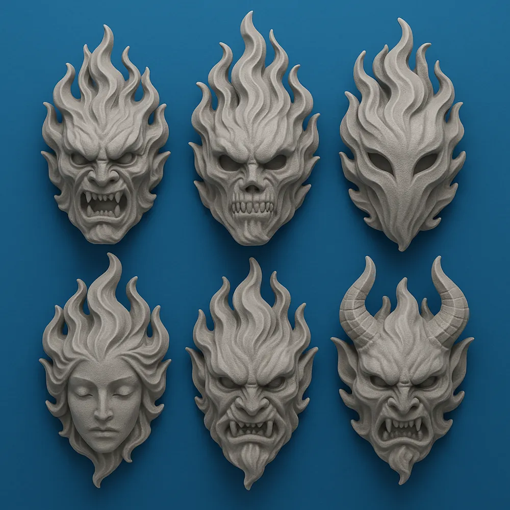 Infernal Flame Spirits Wall Relief Fantasy Art - Free 3D Print Model ...