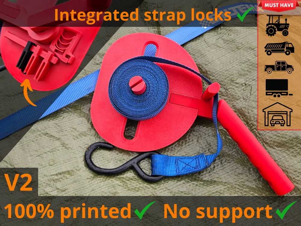Ratchet Strap Winder V2 - With strap locks! - Free 3D Print Model ...