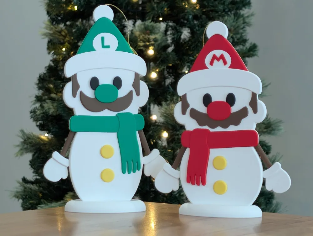 Mario & Luigi Snowman Xmas Ornaments - NO AMS - Free 3D Print Model ...