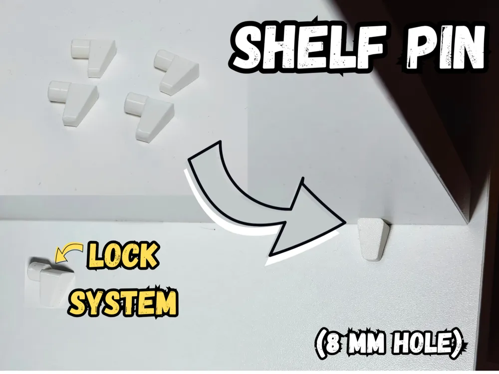 Smart Locking Shelf Pin (for 8mm hole) - Free 3D Print Model - MakerWorld