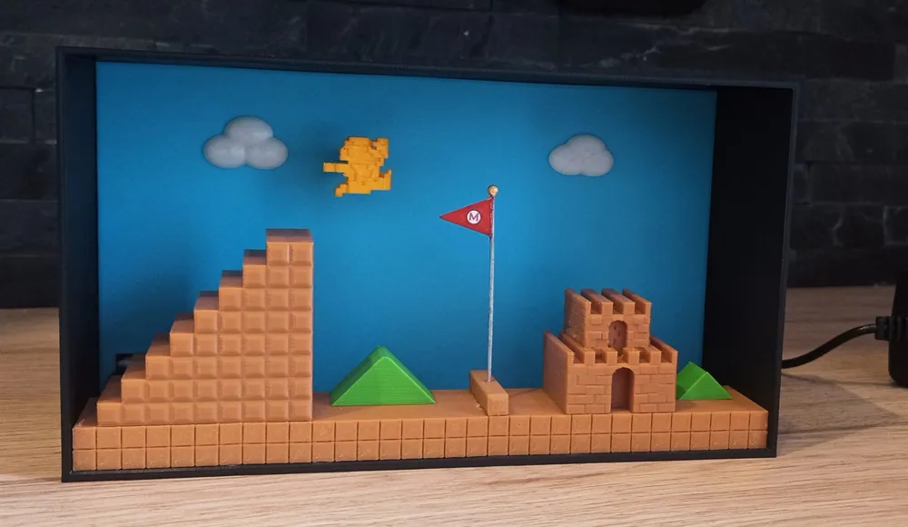 Pixel Jump – Mario's Level-Ende Diorama - Free 3D Print Model - MakerWorld