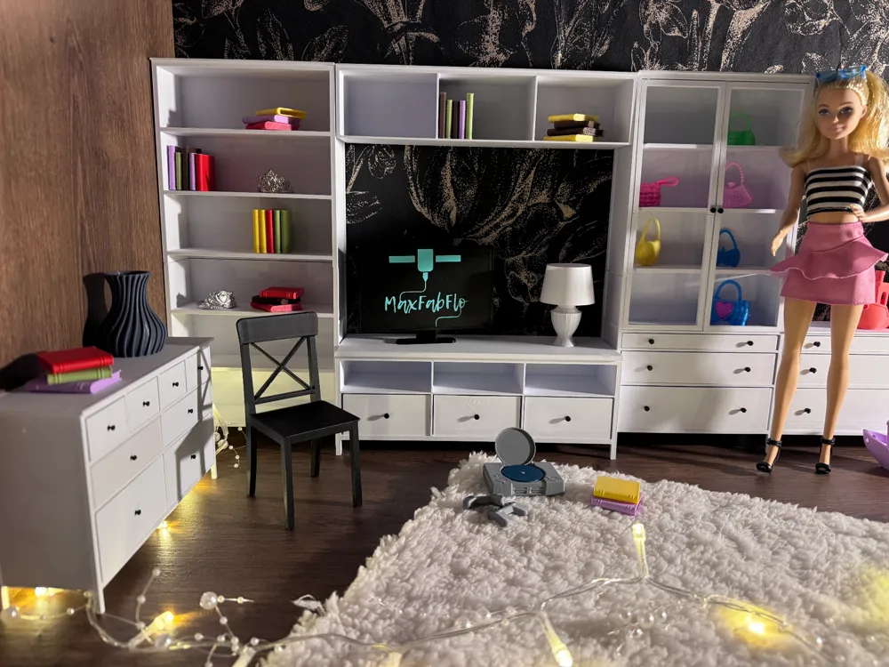 Living Room TV Bench & Shelf Barbie Dollhouse - Free 3D Print Model ...