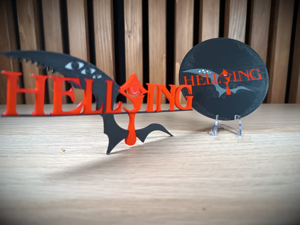 Hellsing Vertical Stand logo + Keyring + Coaster by goyetus - MakerWorld