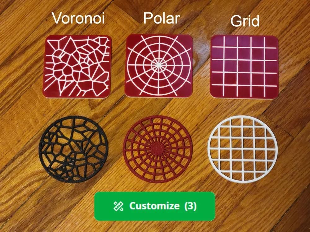 Parametric Coasters Voronoi/Polar/Grid - Free 3D Print Model - MakerWorld