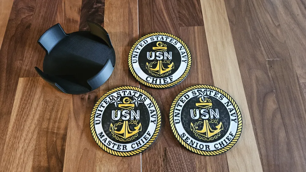 USN CPO SCPO MCPO COASTER W/HOLDER - Free 3D Print Model - MakerWorld