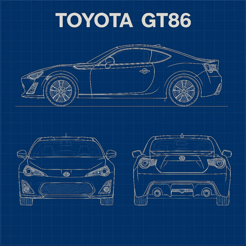 Toyota GT86 Blueprint (Simple) - Free 3D Print Model - MakerWorld