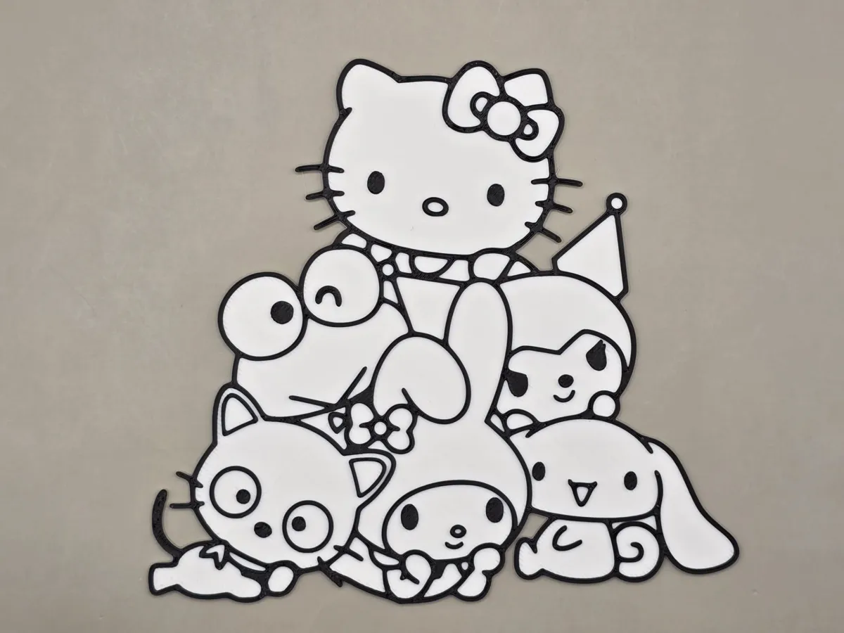 Kawaii Kitty Hello Coloring Panel Friends - Free 3D Print Model ...