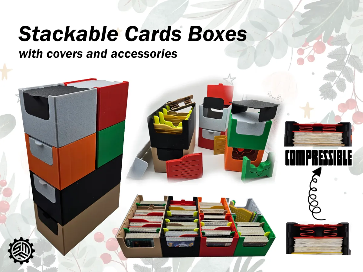 Stackable Cards Boxes with Covers and Accessories - Free 3D Print Model ...