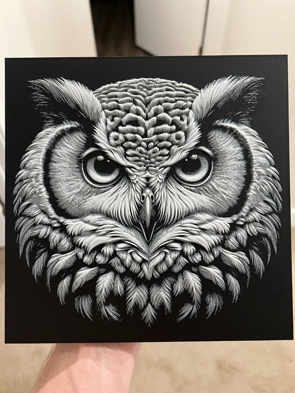 Grayscale Owl Hueforge by RP47 Designs - MakerWorld
